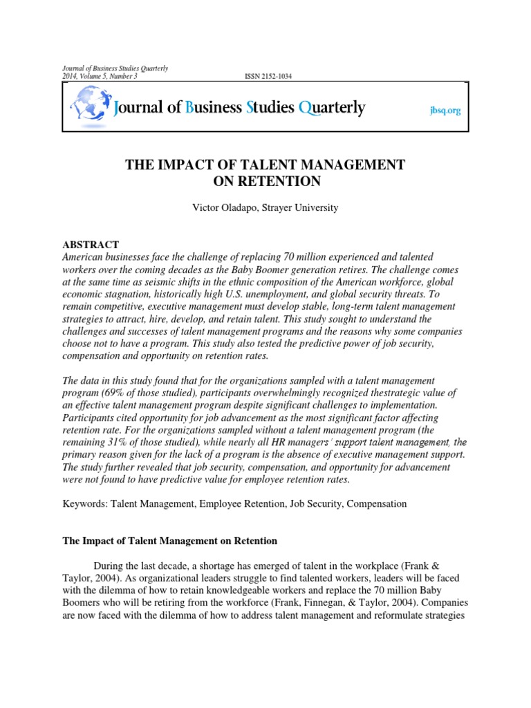 Talent Management's Role in Retention | PDF | Employee Retention ...