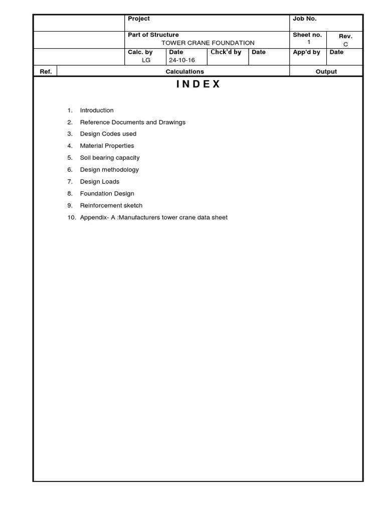 Design Calculations Tower Crane Foundation - Rev-C | PDF | Strength Of ...