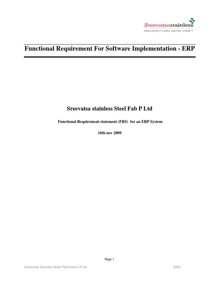 FRS Document | Enterprise Resource Planning | Specification (Technical ...