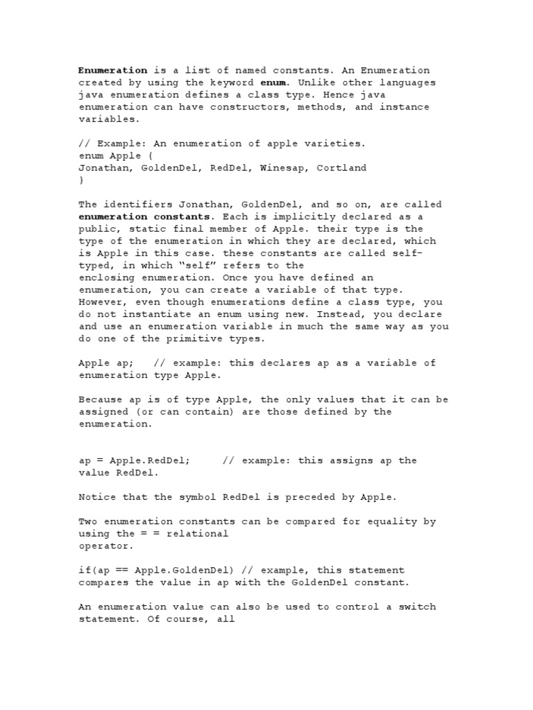 Enumeration Is A List of Named Constants. An Enumeration | PDF | Data ...
