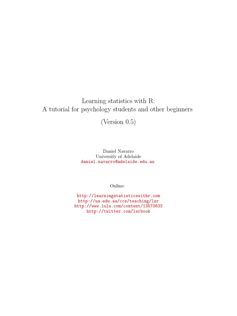 Learning Statistics With R PDF | PDF