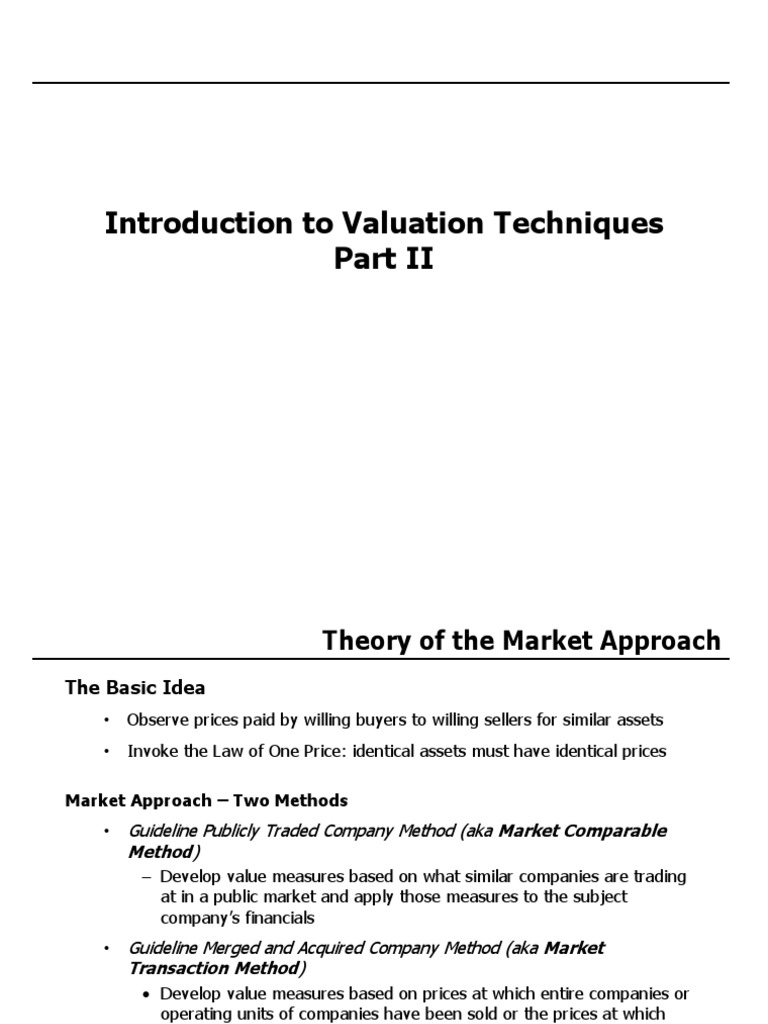 Introduction to Valuation Techniques Part II - Market Approach Methods ...