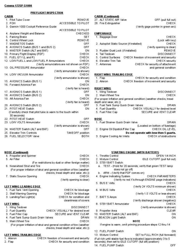 Danbury Flight School Cessna 172SP G1000 Checklist | PDF | Flap ...