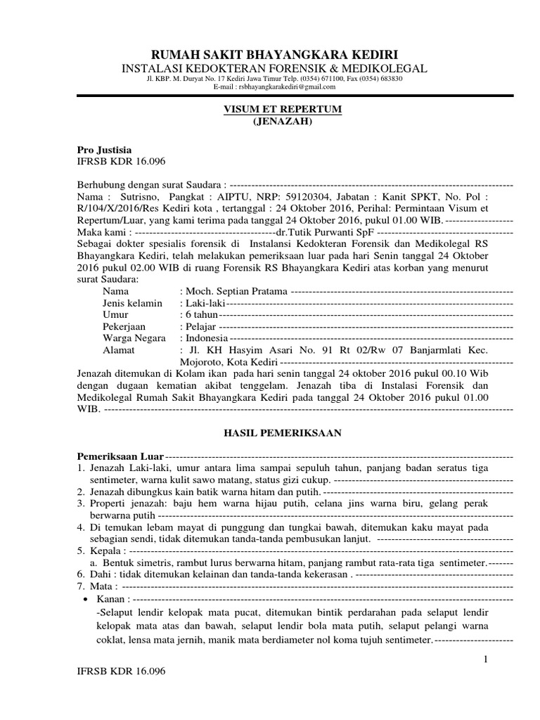 Visum Jenazah Tenggelam Anak 6 Tahun | PDF