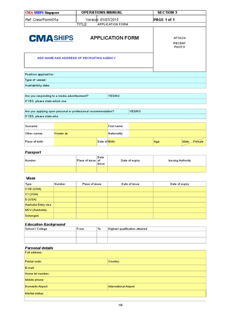 CMA CGM Shipping Application Form | PDF | Oil Tanker | Shipping