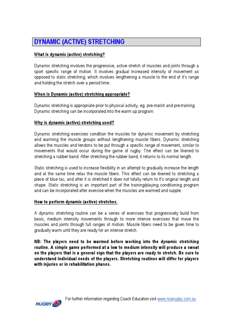 Dynamic Active Stretching | PDF | Recreation | Physical Exercise
