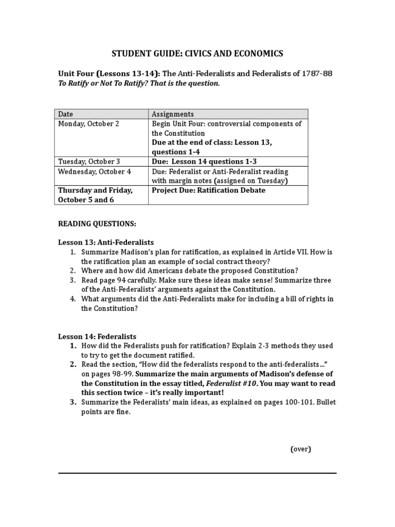 Student Guide Unit 4 Ratification 2017 | PDF | The Federalist Papers ...