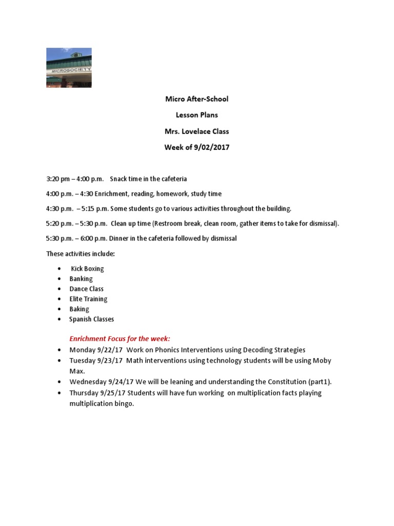 Lesson Plans - After School | PDF