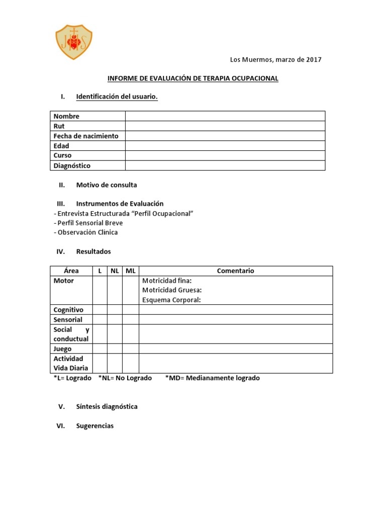 Modelo Informe Terapia Ocupacional PIE