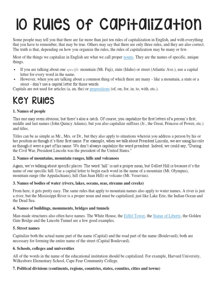 10 Essential Capitalization Rules | PDF | Linguistics | Grammar