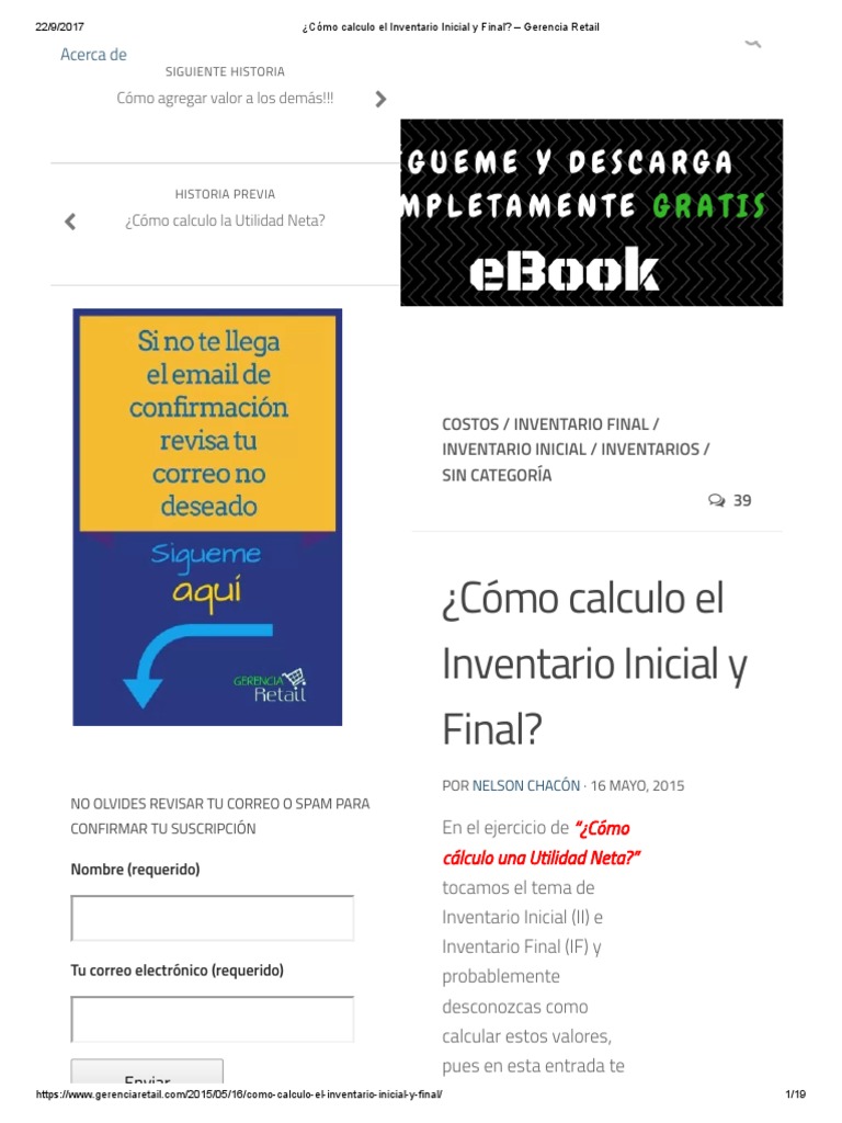 ¿Cómo Calculo El Inventario Inicial y Final - Gerencia Retail PDF | PDF ...