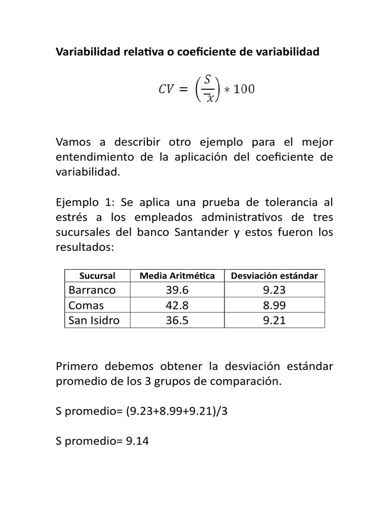 Variabilidad Relativa o Coeficiente de Variabilidad | PDF | Coeficiente ...