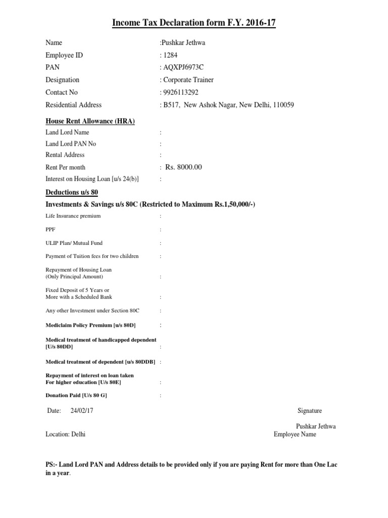 Investment Declaration Form | PDF