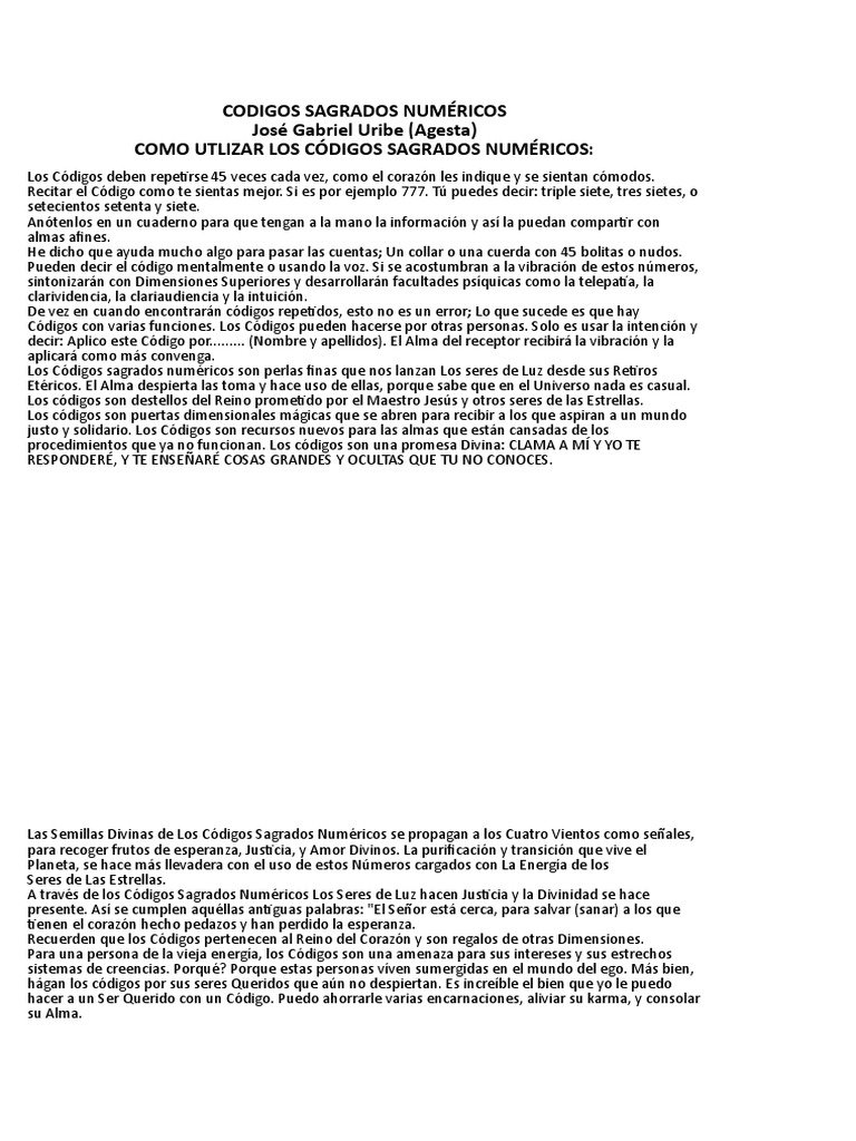 Codigos Sagrados Numericos Revisado VH Recopilacion 19-01-16 | PDF ...
