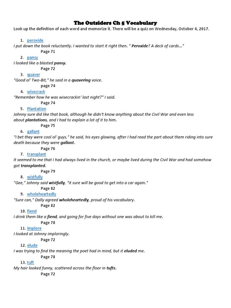 The Outsiders CH 5 Vocabulary | PDF