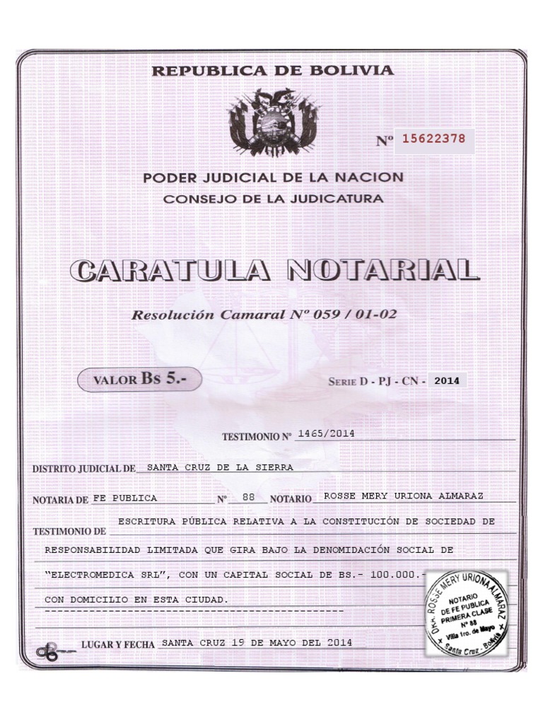 Caratula Notarial Del Testimonio Jeannine | PDF