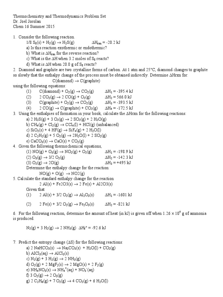 Enthalpy Calculations for Reactions | PDF | Gibbs Free Energy ...