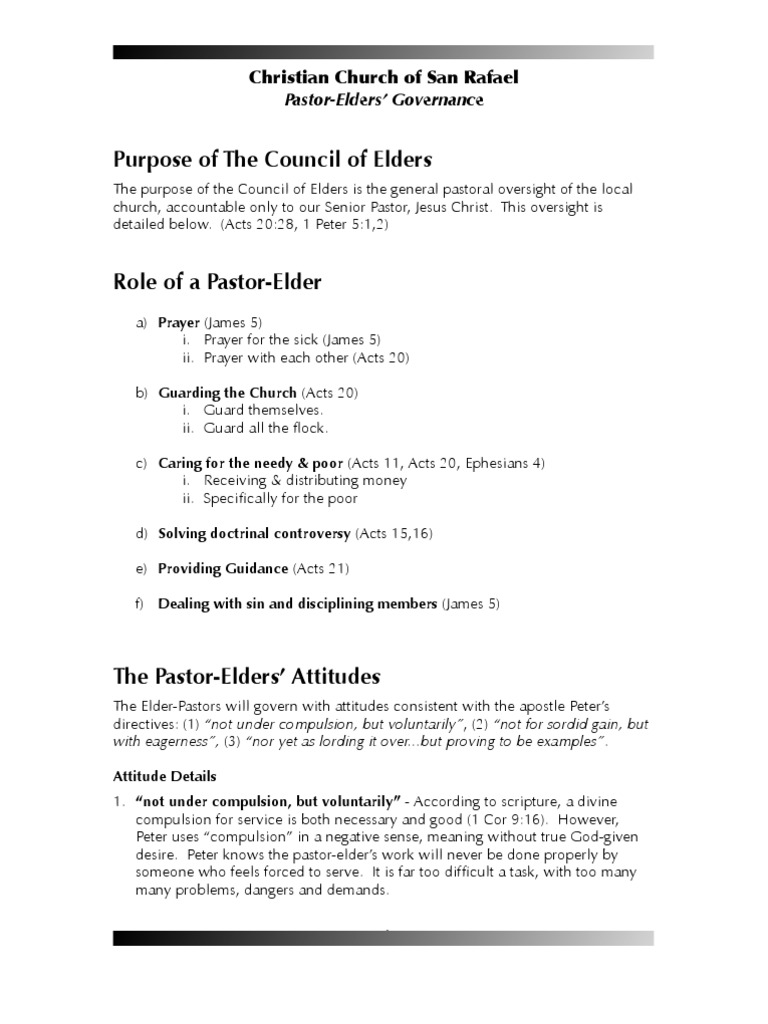 Purpose of The Council of Elders: Christian Church of San Rafael | PDF ...