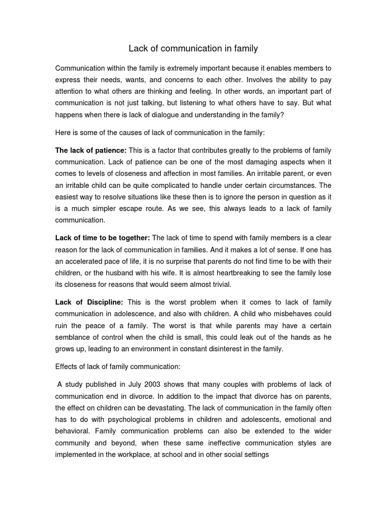 Causes and Effects of Family Communication Breakdown | PDF ...