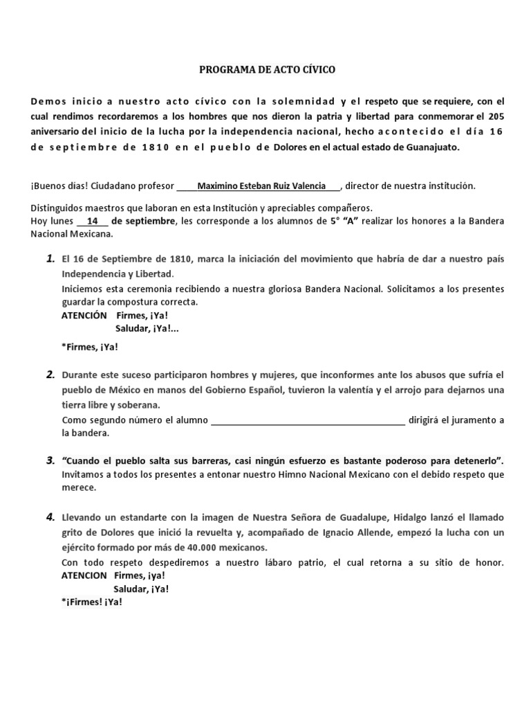 Programa de Acto Cívico 16 de Septiembre | PDF | México | Agitación