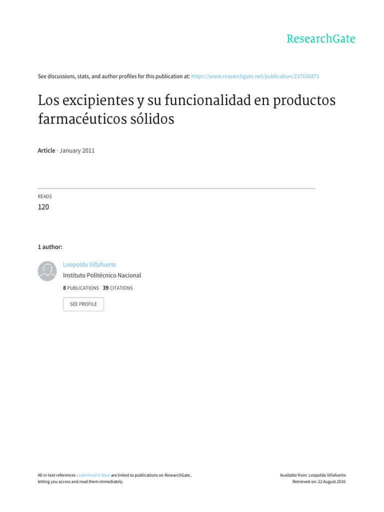 Los Excipientes y Su Funcionalidad en Productos Fa | PDF | Medicamentos ...