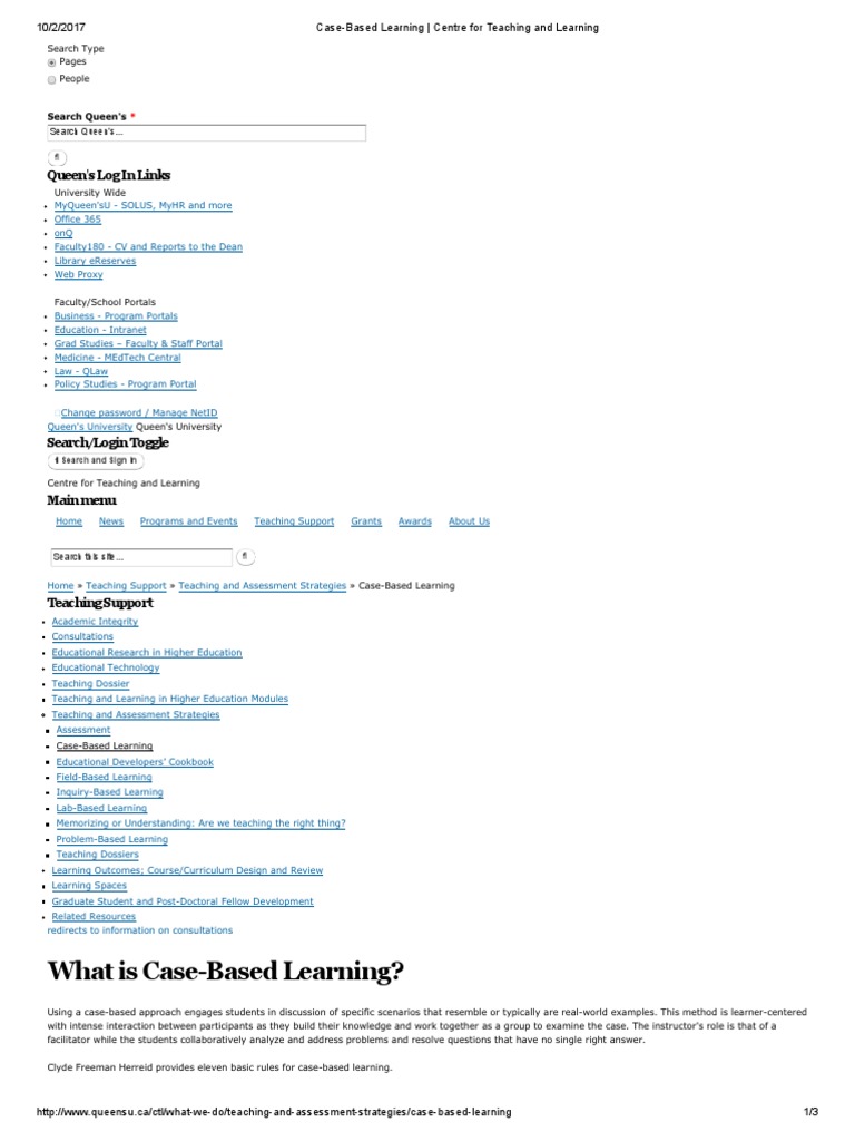 Case-Based Learning - Centre For Teaching and Learning | PDF | Learning ...