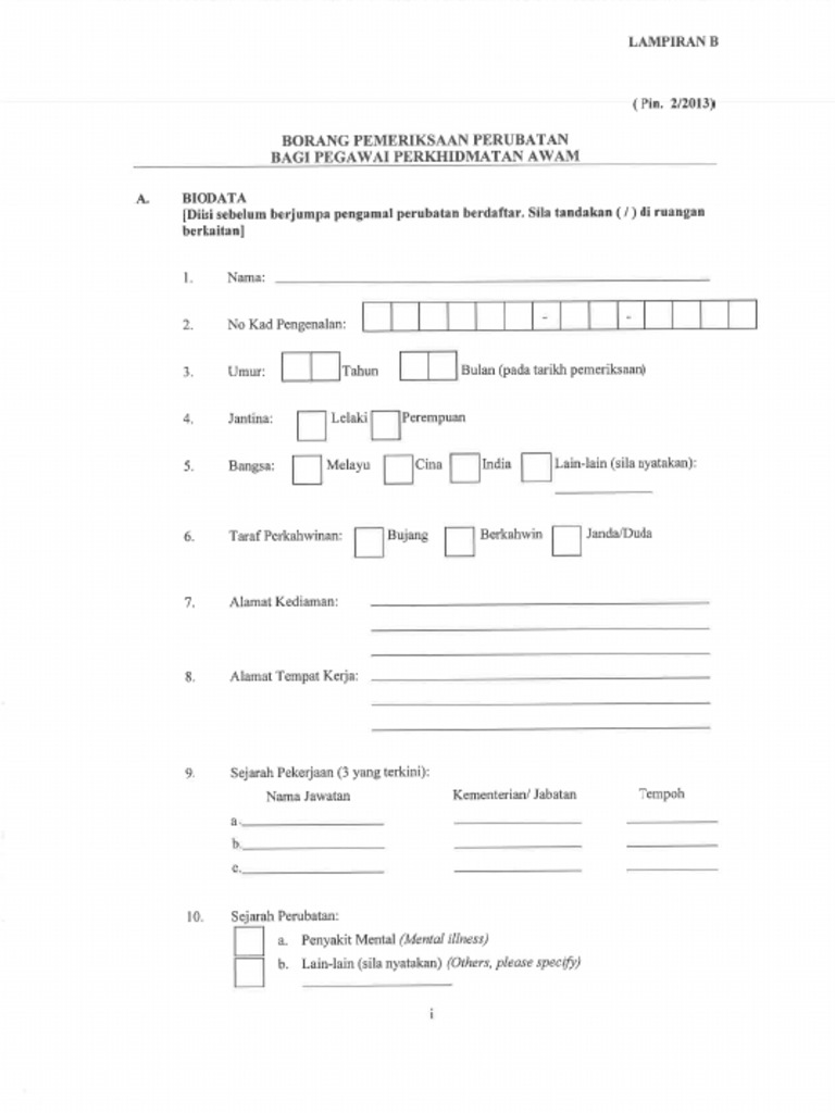 Borang Pemeriksaan Perubatan PDF | PDF