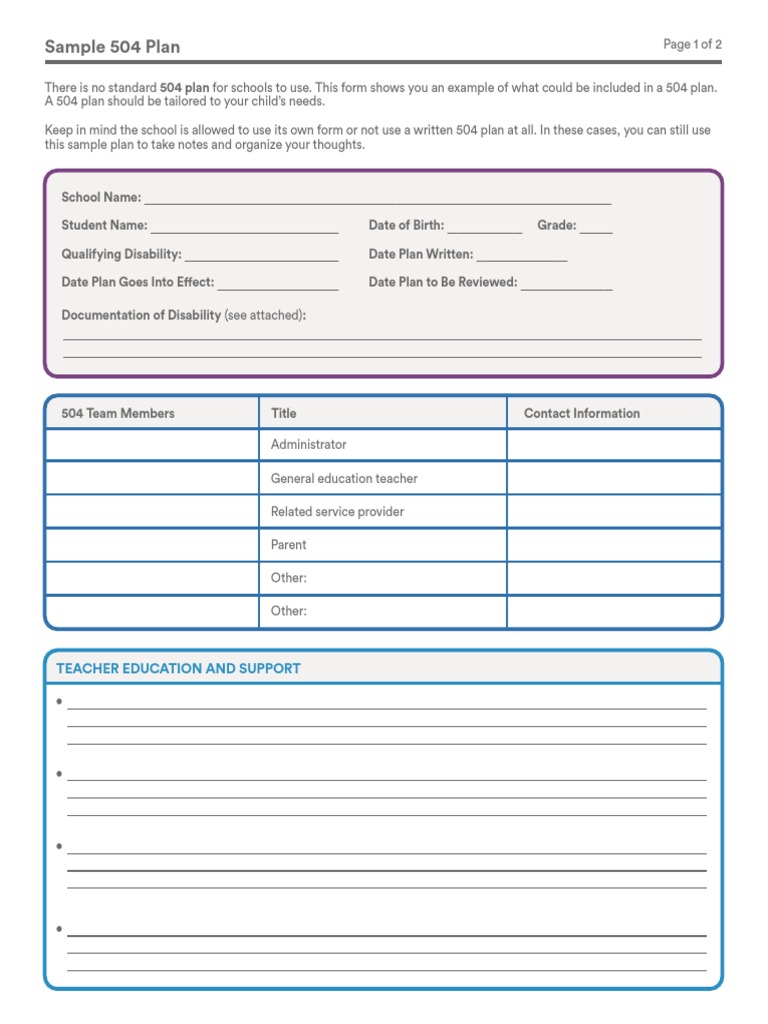 Sample 504 Plan for Peanut Allergy | PDF | Wellness | Science & Mathematics