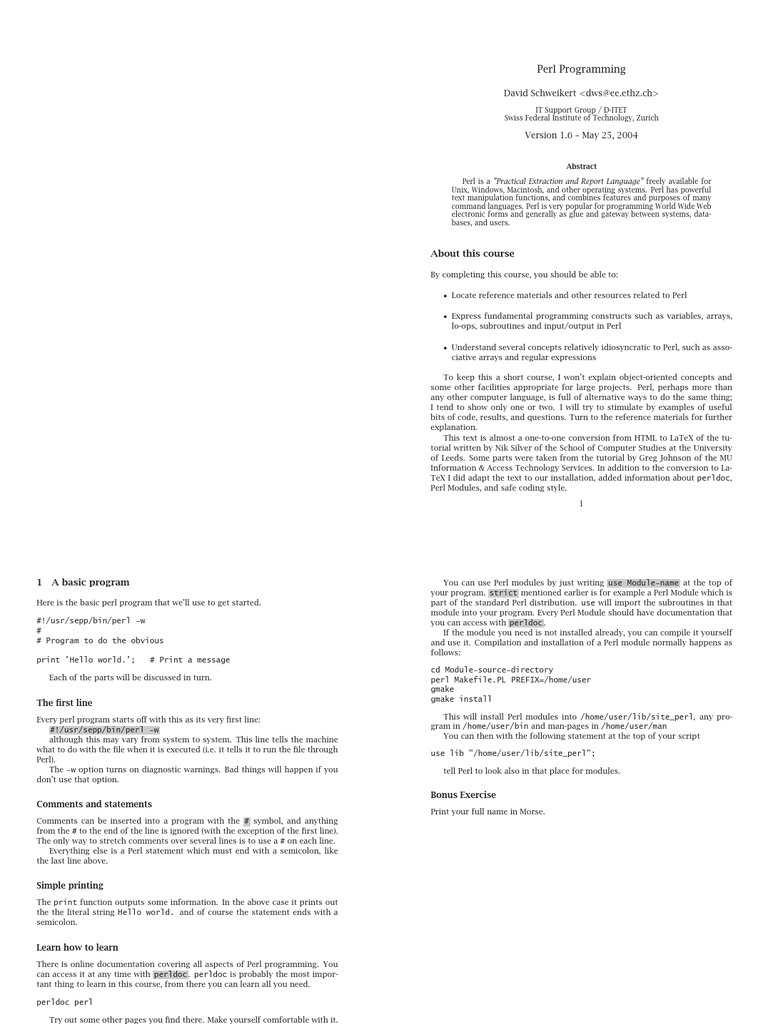 Perl Programming David Schweikert Pdf Parameter Computer Programming Subroutine