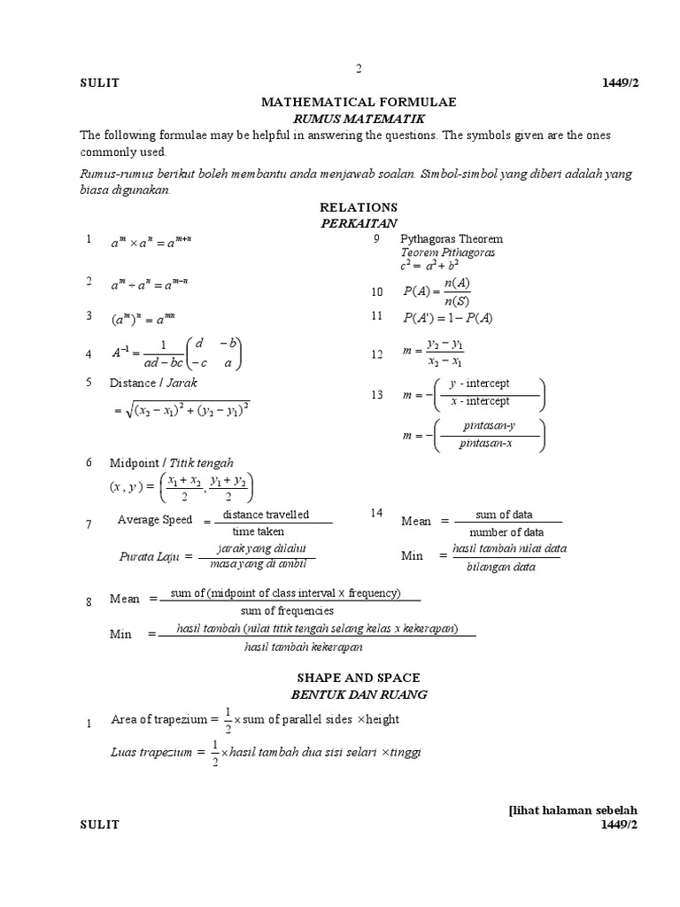 Senarai Rumus Matematik SPM | PDF