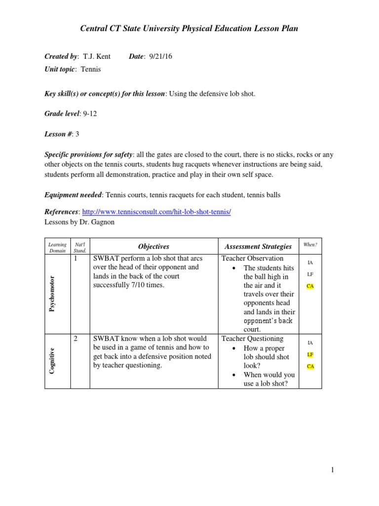 Tennis Lesson | PDF | Differentiated Instruction | Lesson Plan