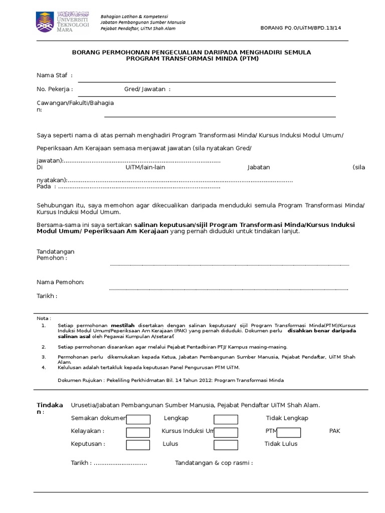 Borang Pengecualian PTM | PDF | Karier & Perkembangan