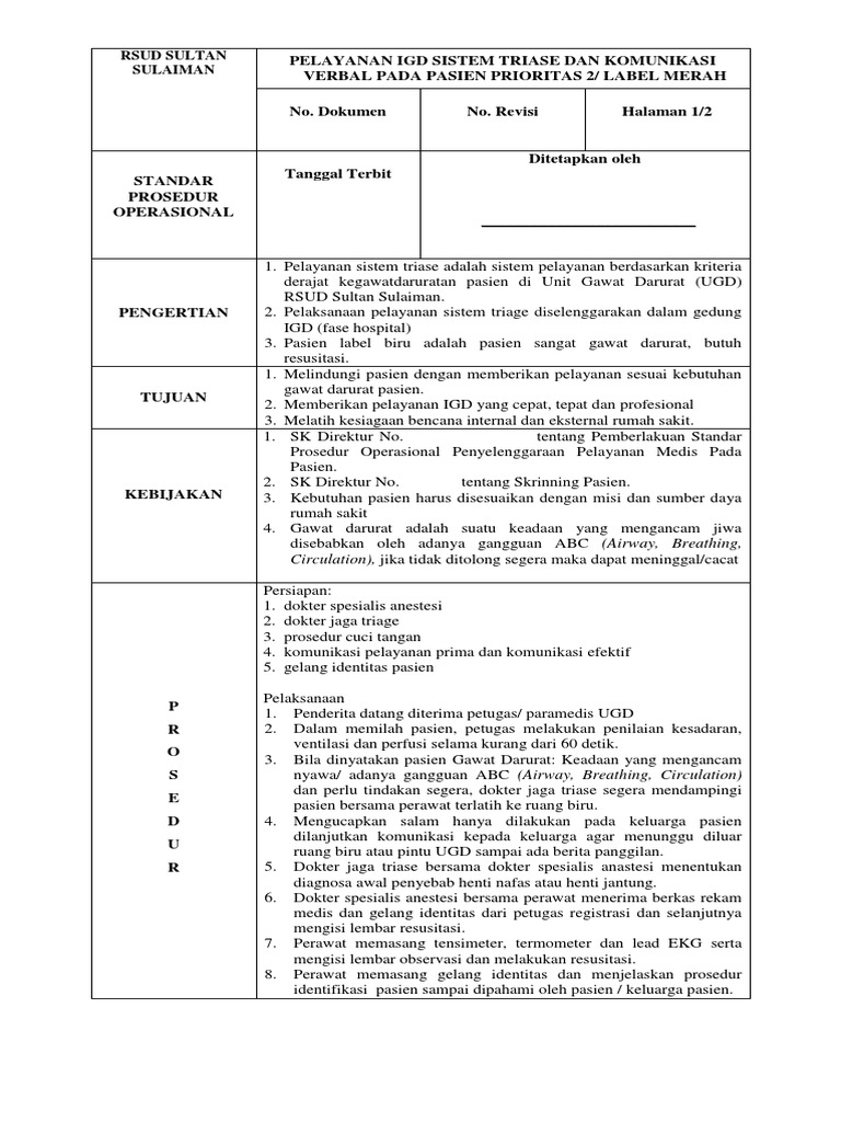 SPO Triase UGD Label Merah | PDF