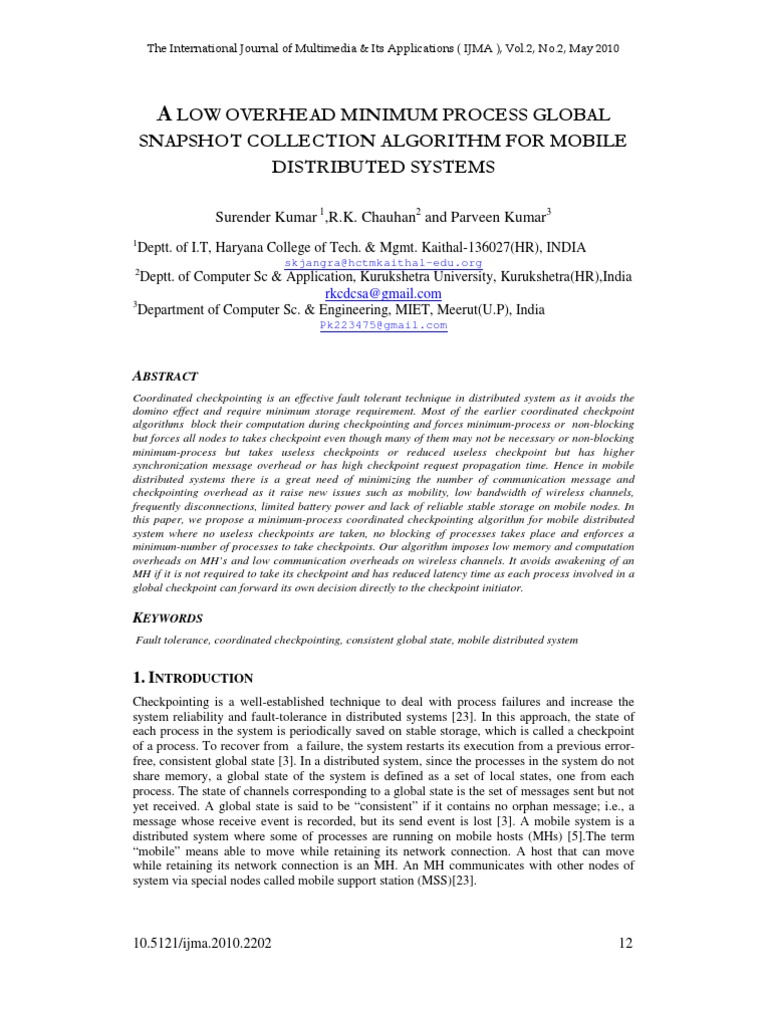 A Low Overhead Minimum Process Global Snapshop Collection Algorithm For Mobile Distributed ...