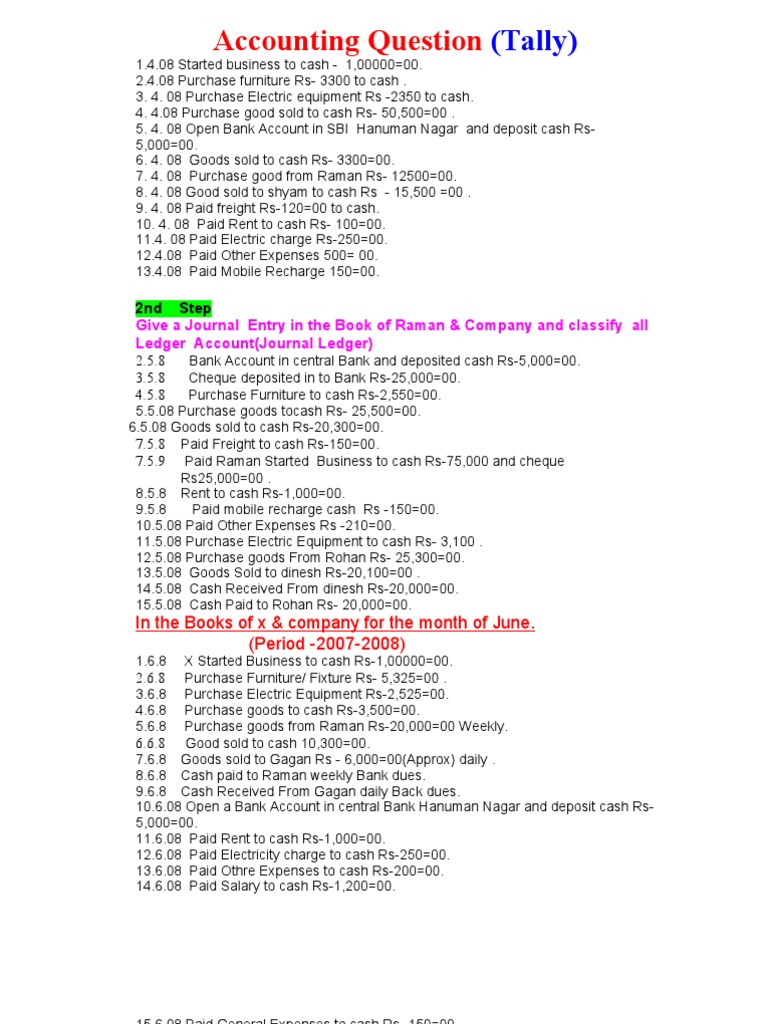 Accounting Question: (Tally) | PDF | Debits And Credits | Expense
