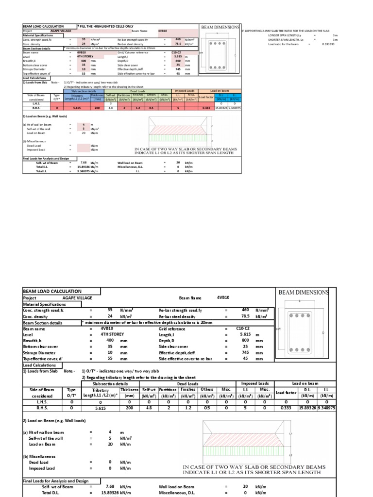 BEAM LOAD CALCULATOR BASIC.xlsx | Beam (Structure) | Structural Load