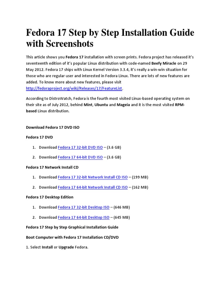 Fedora 17 Installation With Screenshot | PDF | Fedora (Operating System) | Installation ...