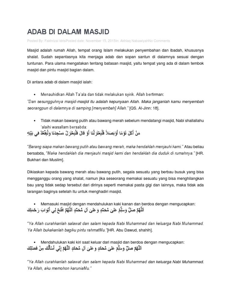 Adab Di Dalam Masjid | PDF