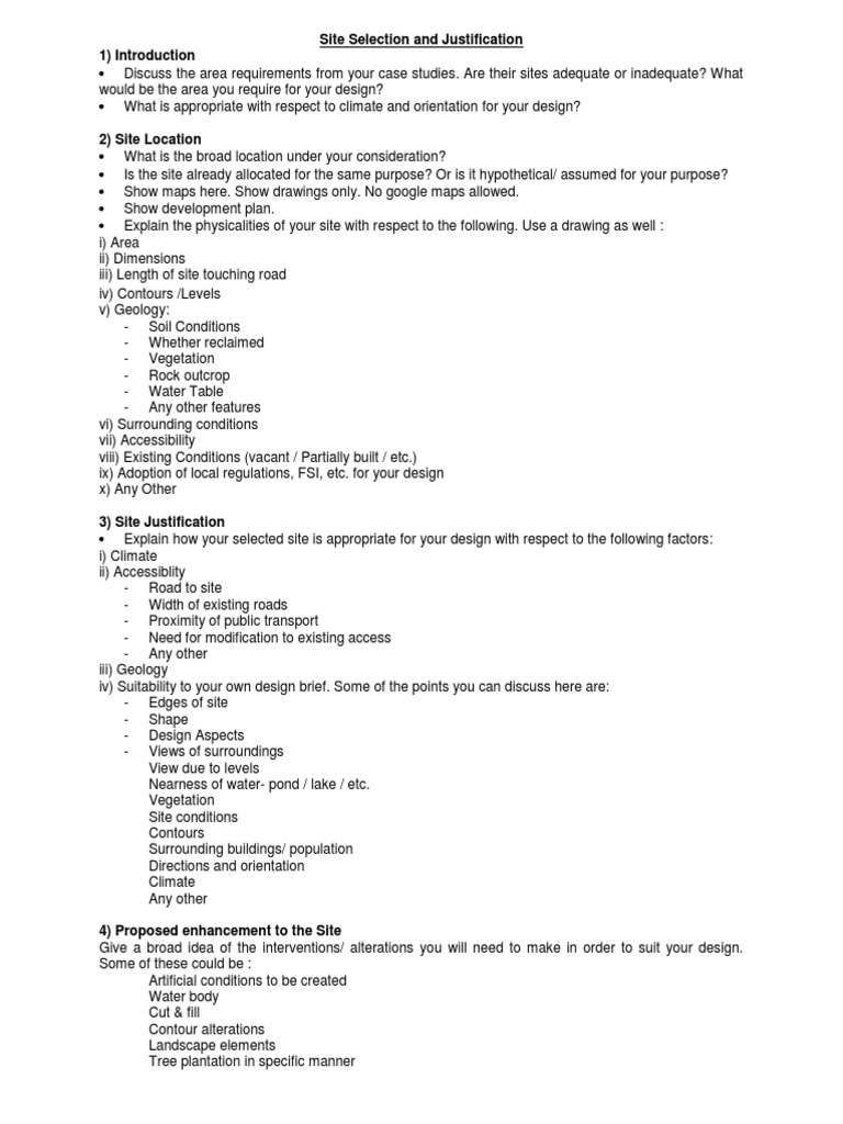 Site Selection and Justification 1) Introduction | PDF | Accessibility | Contour Line
