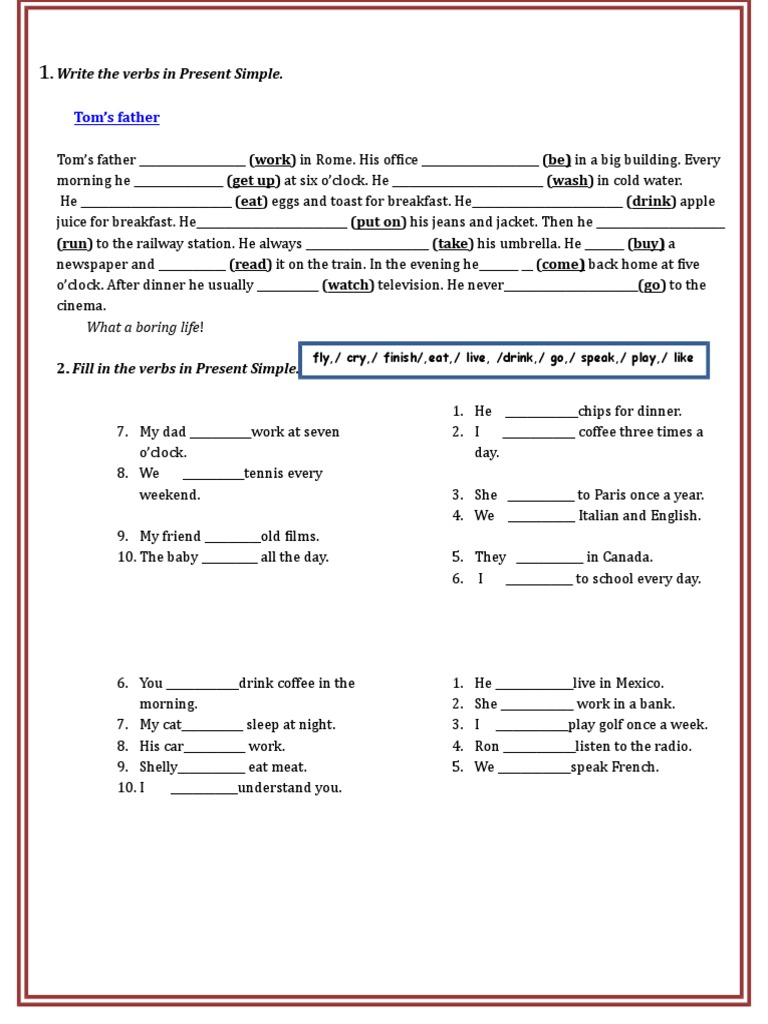 Present Simple Verbs Practice Worksheet | PDF