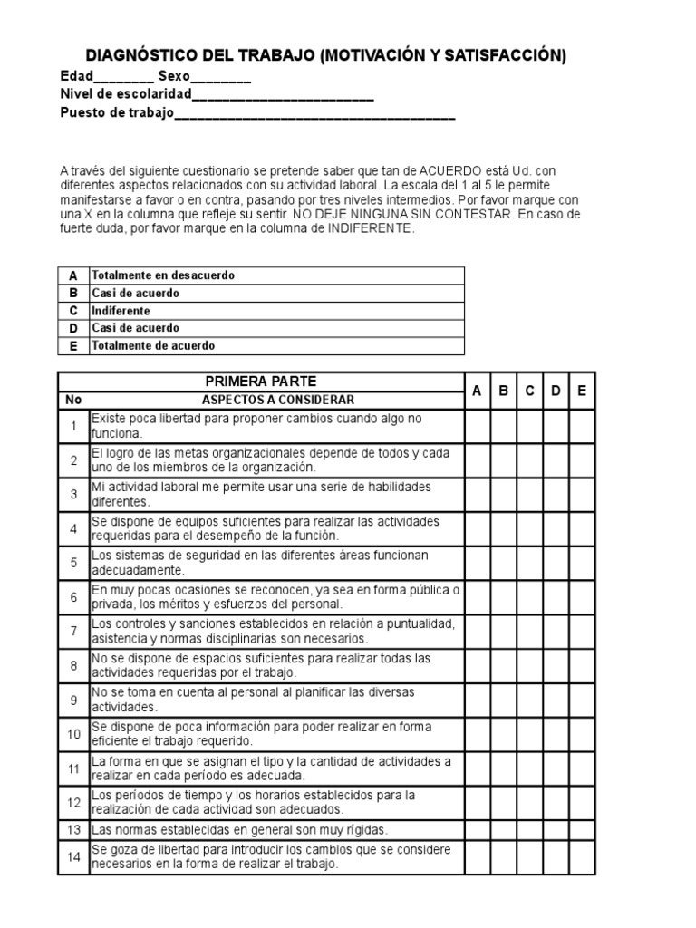 TEST DE MOTIVACION Y SATISFACCION LABORAL | Grupo de trabajo | Aparición