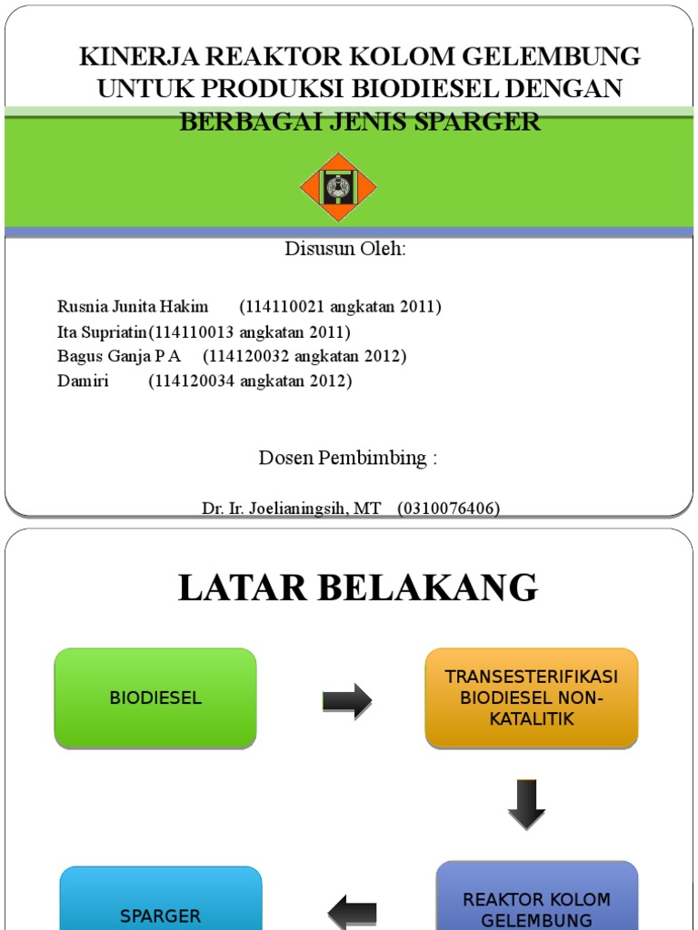 Kinerja Reaktor Kolom Gelembung Untuk Produksi Biodiesel | PDF