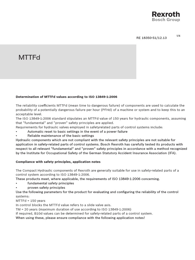 RE18350-51 Determination of MTTFD Values According To ISO 13849-12006 ...
