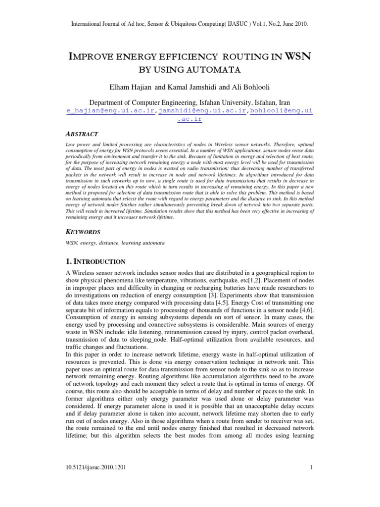 Improve Energy Efficiency Routing in WSN by Using Automata | PDF ...