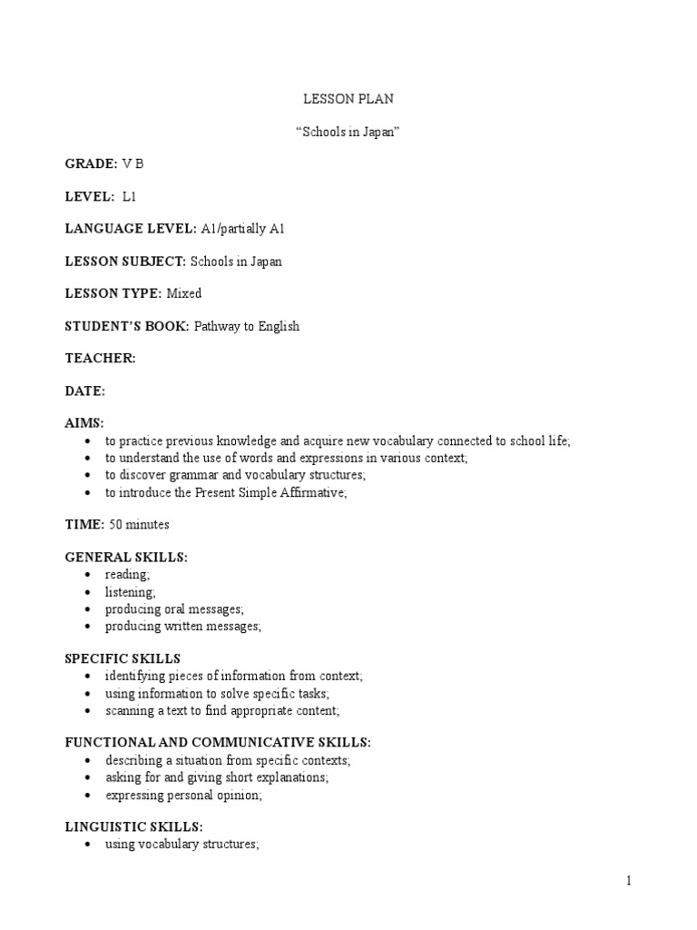PLAN DE LECTIE CLS A V-A LB Engleza | PDF | Vocabulary | Question