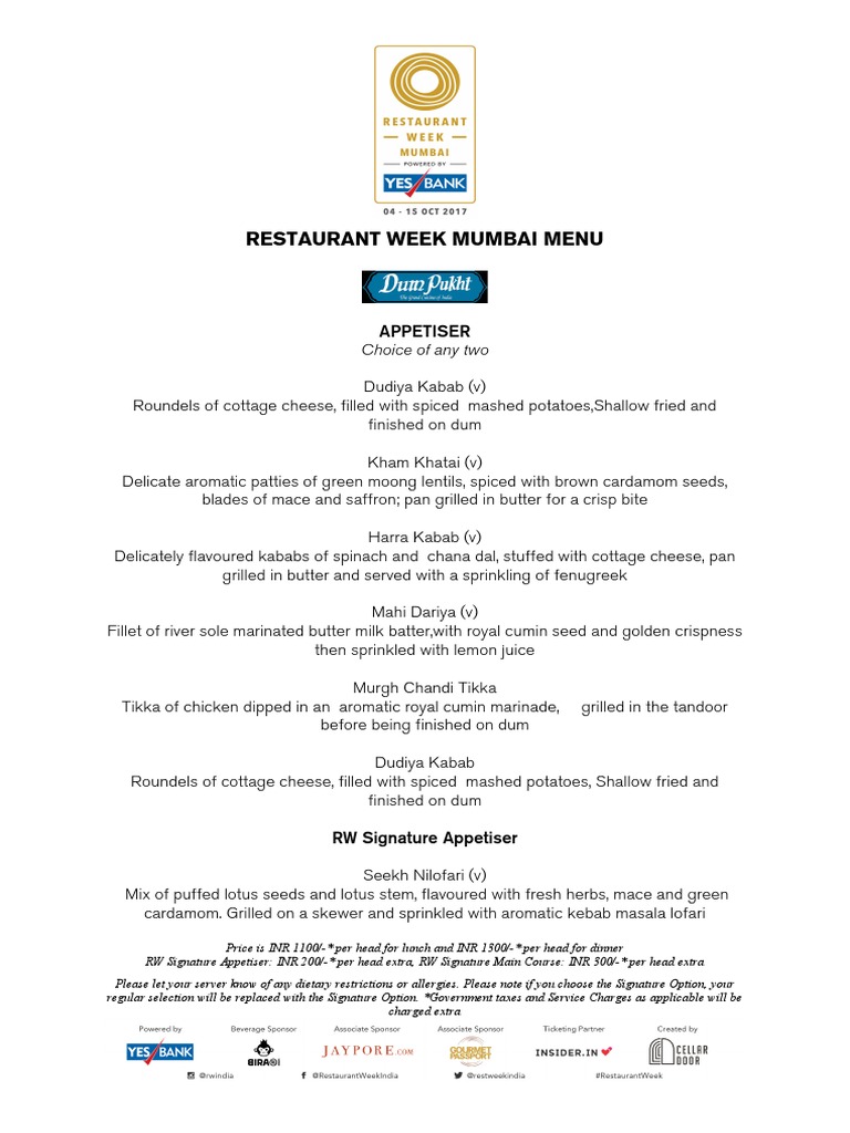 Restaurant Week Mumbai Menu: Choice of Any Two | PDF | Kebab | South ...