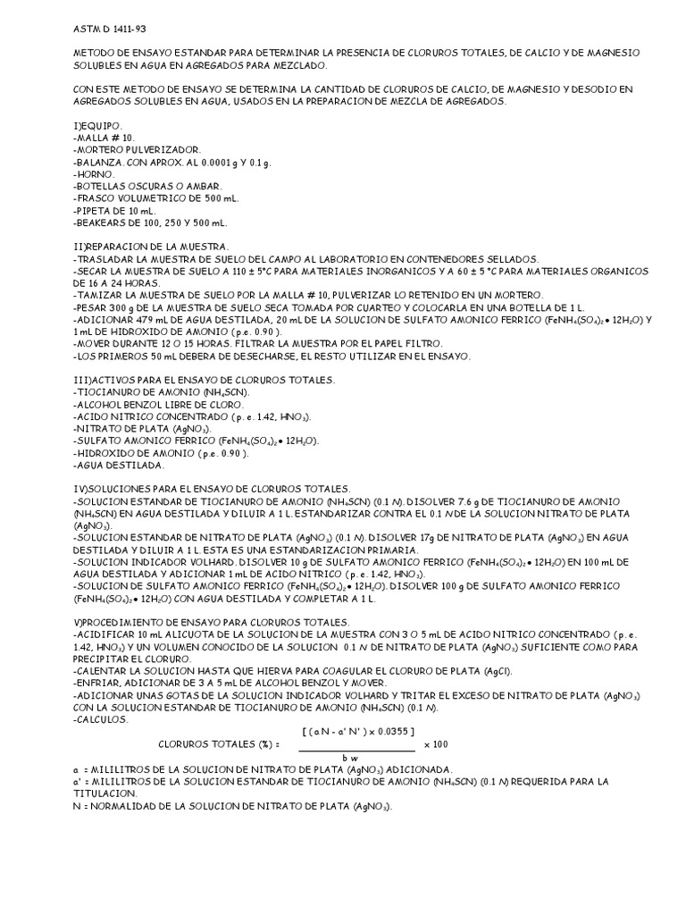 ASTM D1411 Cloruros de Calcio y Magnesio en Agua | PDF