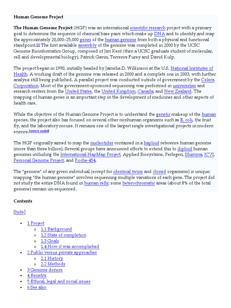 Human Genome Project | PDF | Dna Sequencing | Genome