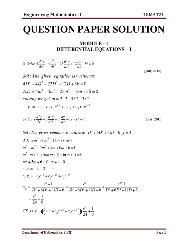 VTU Engineering Maths II 15mat21 Solution | PDF | Equations ...