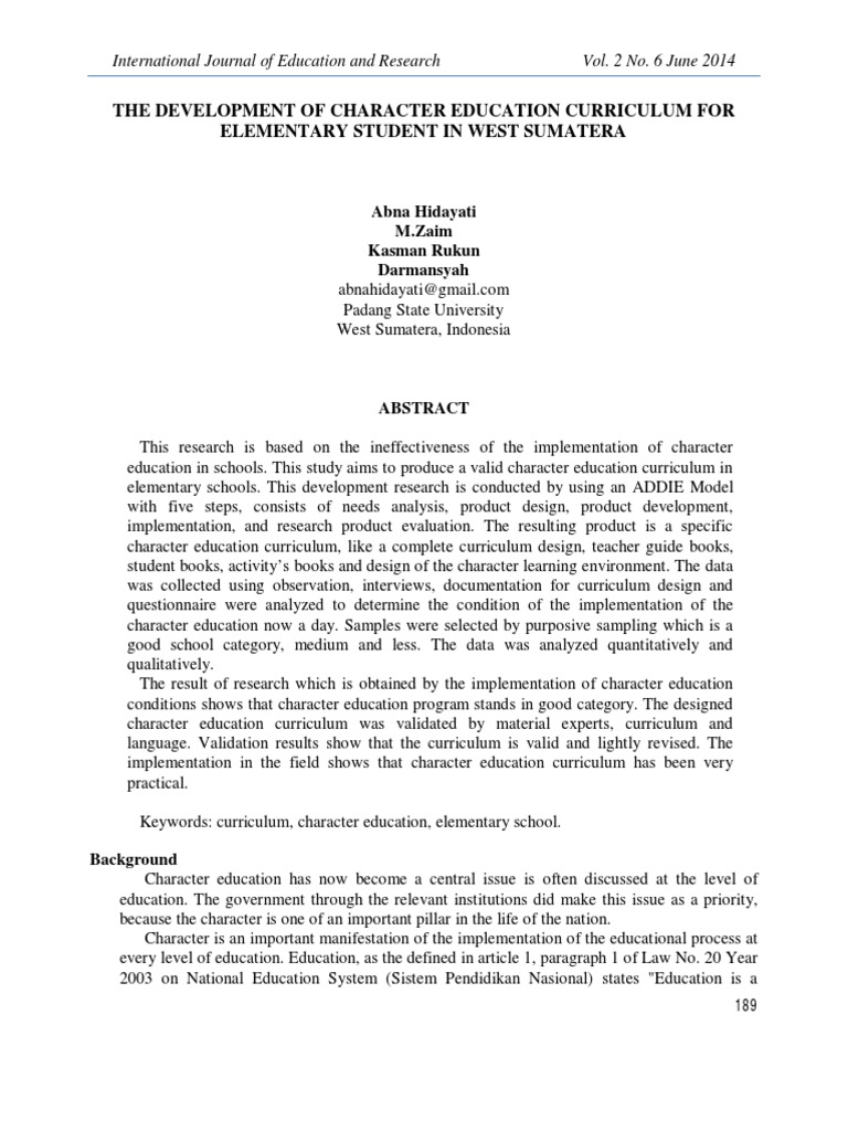 Developing a Character Education Curriculum for Elementary Students ...